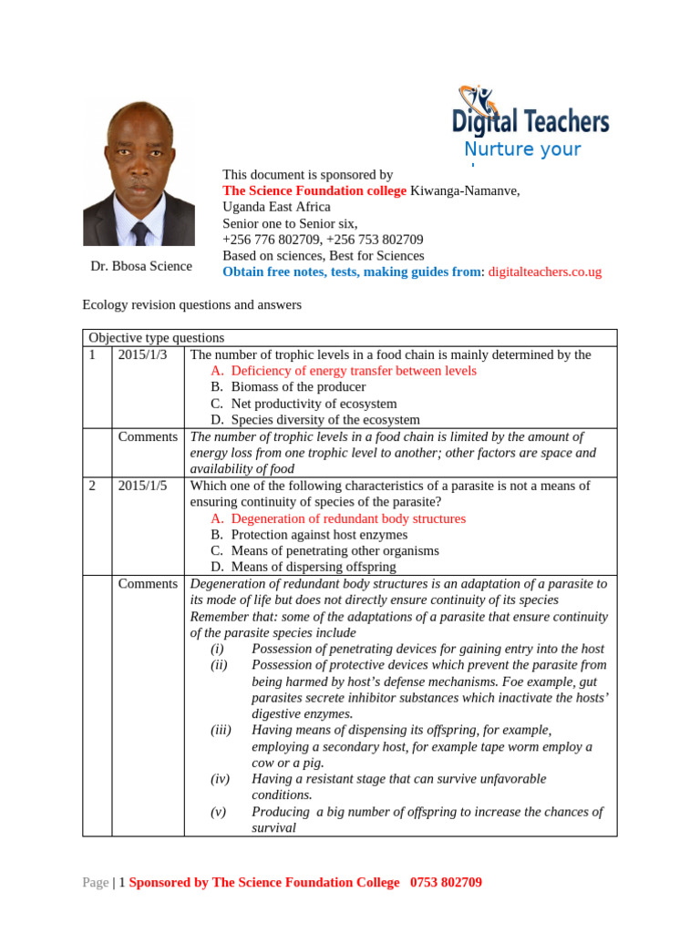 Ecology Questions and Answer | PDF | Soil | Nitrate