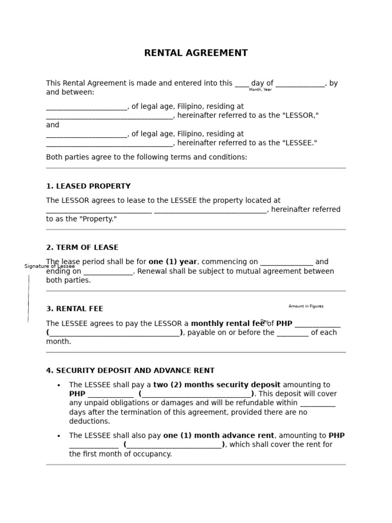 Standard Rental Agreement Template | PDF | Lease | Renting
