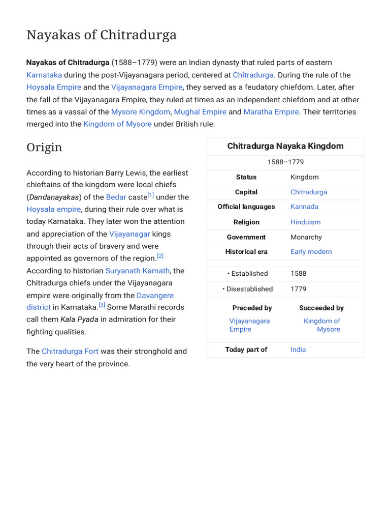 Nayakas of Chitradurga - Wikipedia | PDF