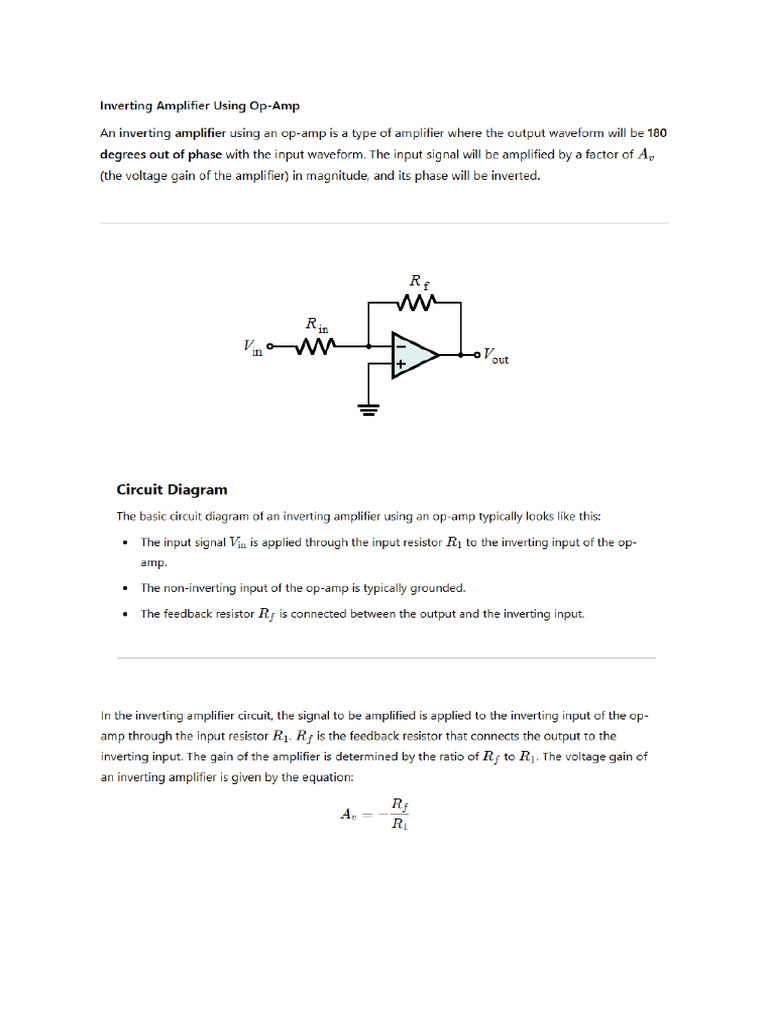 Inverting Operational Amplifier | PDF