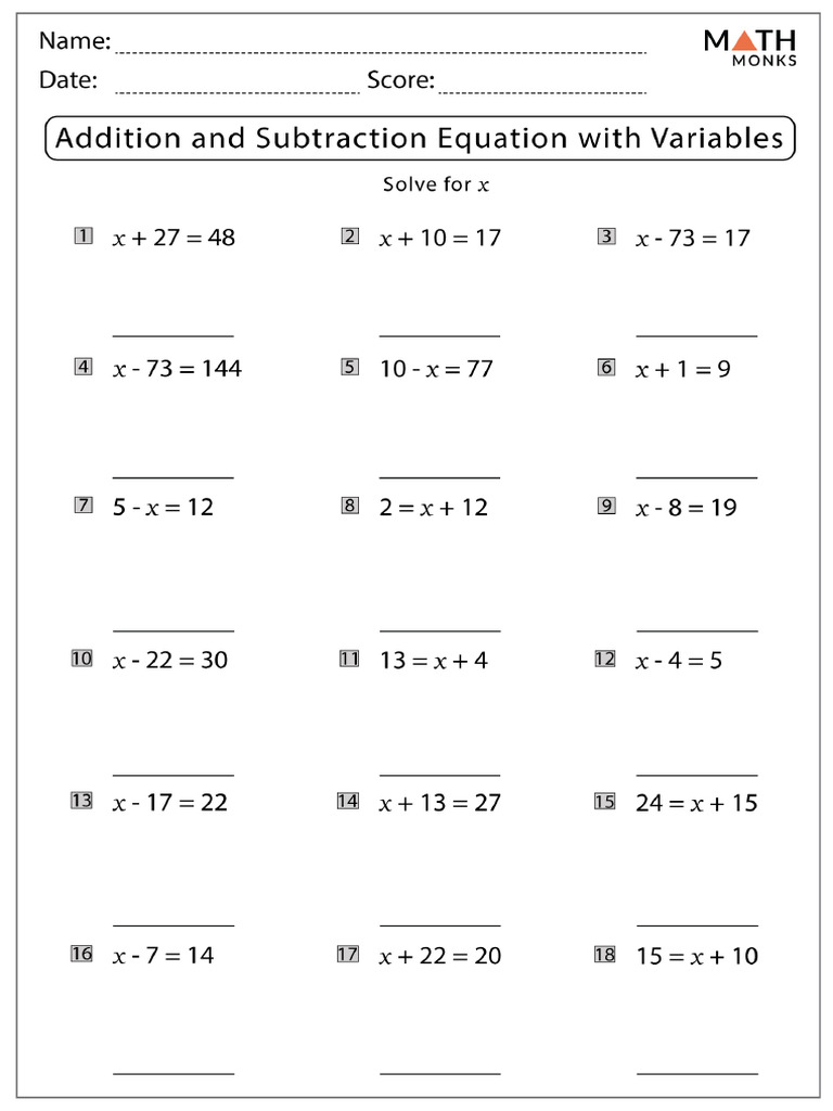One Step Equations (Addition and Subtraction) | PDF