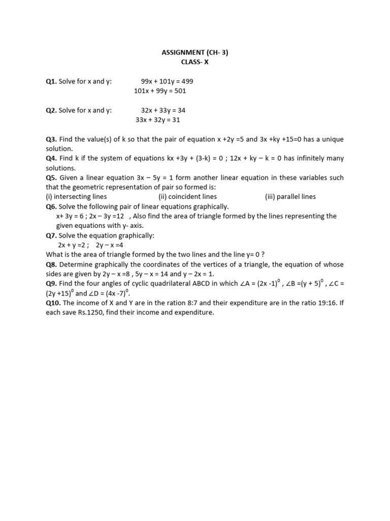 Assignment ch-3 Class X | PDF