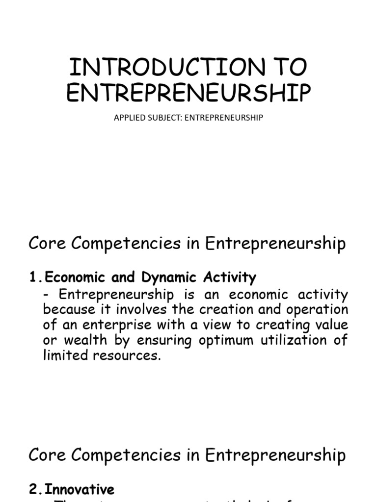 Core Competencies in Entrepreneurship | PDF