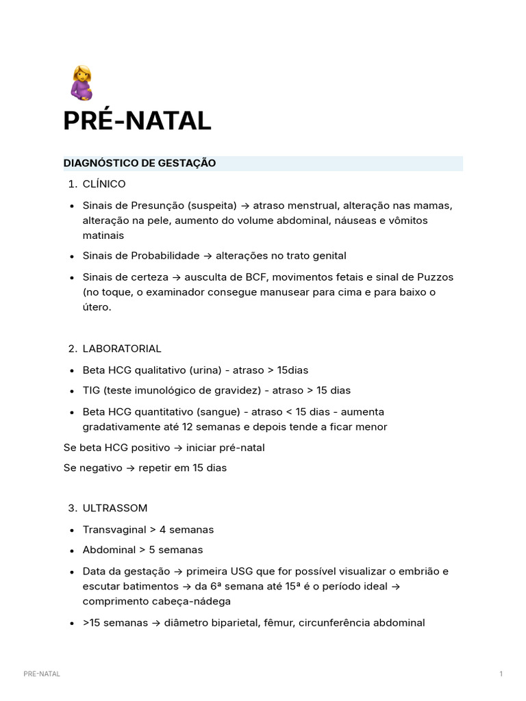 PRÉ-NATAL | PDF | Gravidez | Especialidades médicas