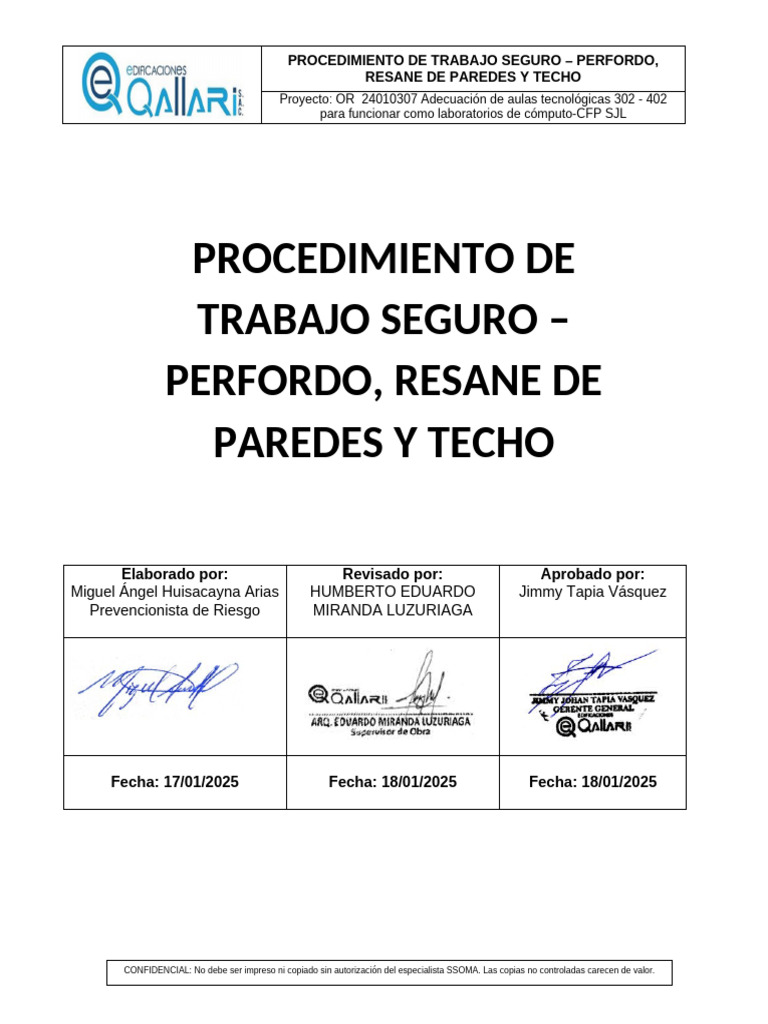 Procedimiento Seguro para Resane y Perforado | PDF | Laboratorios ...