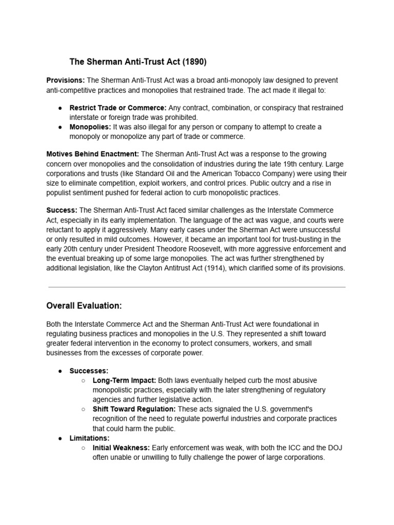 Overview of the Sherman Anti-Trust Act | PDF | United States Antitrust ...