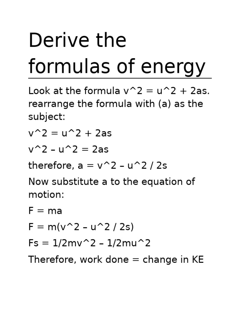 Derive the Formulas of Energy | PDF