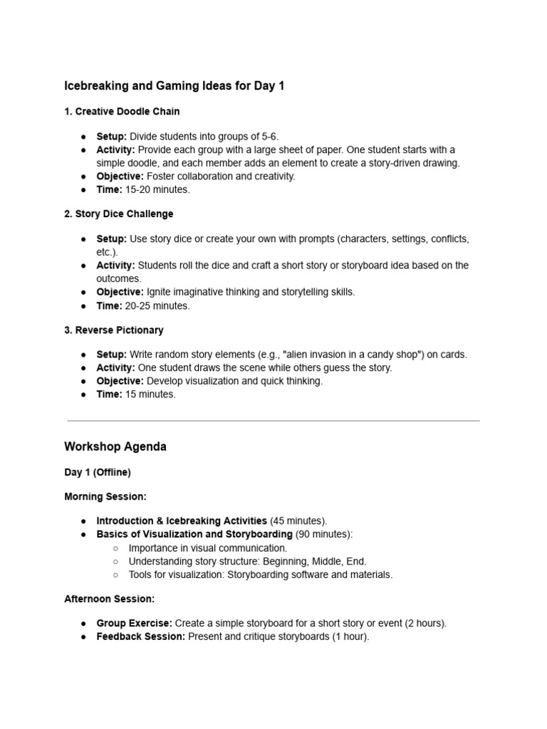 Day 1 Icebreakers and Storyboarding Activities | PDF | Storytelling