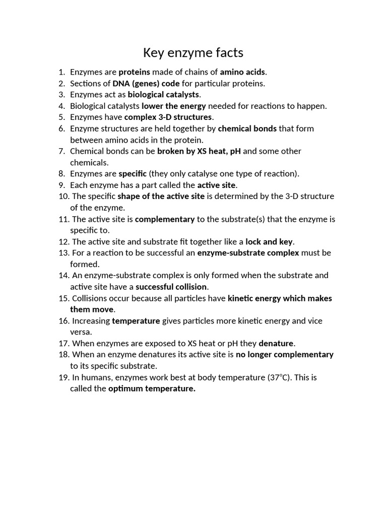 Biology Enzymes Key Facts and Application Questions | PDF