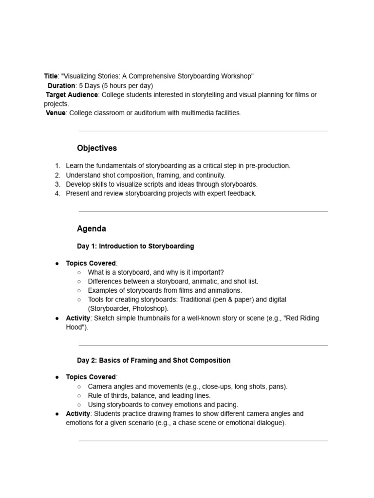 Visualizing Stories - A Comprehensive Storyboarding Workshop | PDF