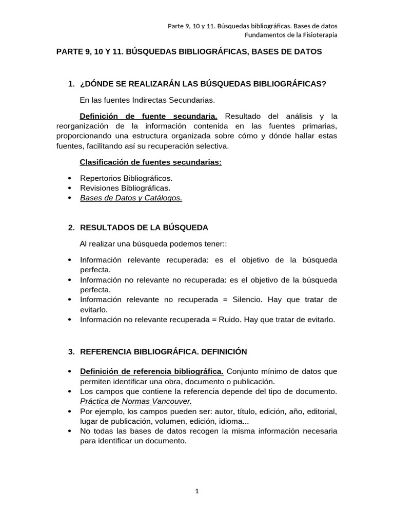 Parte 9-10-11. Búsquedas Bibliograficas | PDF | Bases de datos | Sumario abstracto)