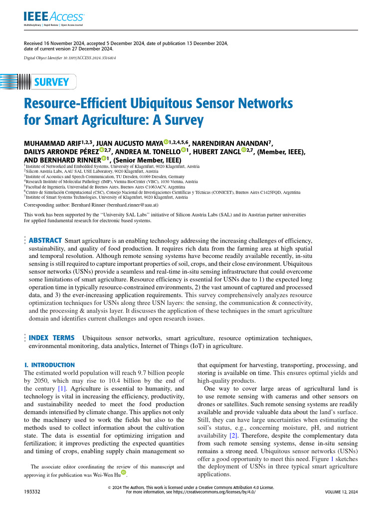 Resource-Efficient Ubiquitous Sensor Networks For Smart Agriculture A Survey | PDF | Energy ...