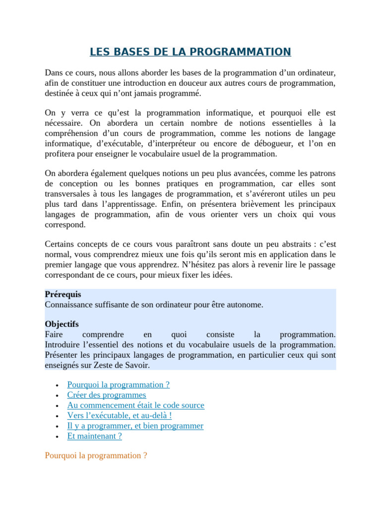 Les Bases de La Programmation | PDF | Programmation informatique | Système d'exploitation