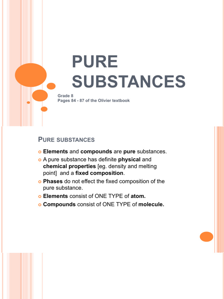 Pure-Substances Elements Compounds DecomR Mixtures | PDF | Chemical ...