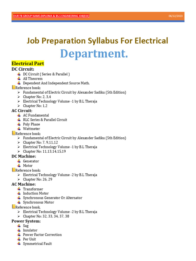 Job Preparation Syllabus For Electrical | PDF | Electronics | Modulation