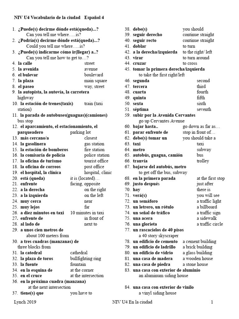 4. Master NIV vocabulario Unidad 4 -en la ciudad | PDF | Transporte
