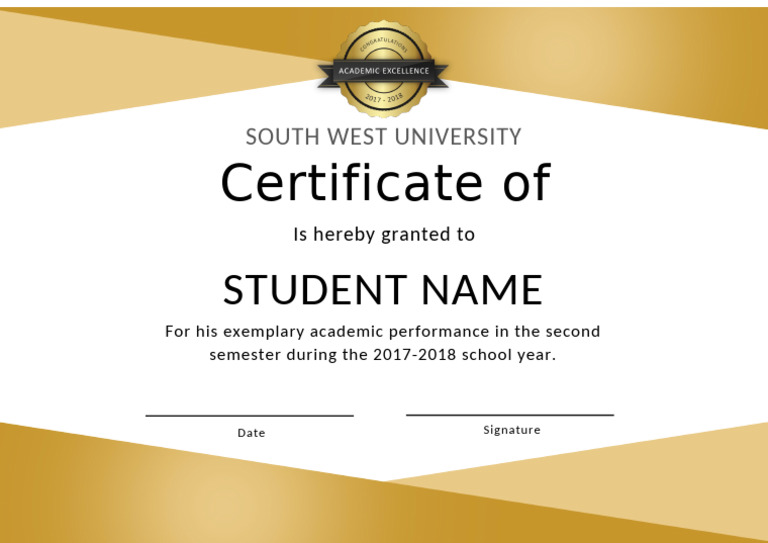 Certificate of Appreciation: Student Name | PDF
