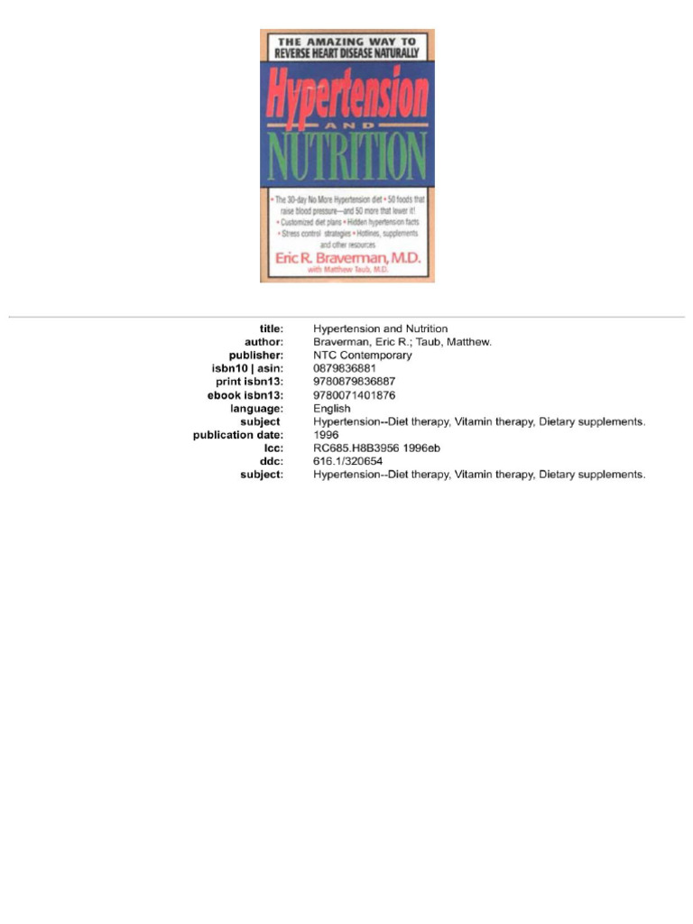 Eric R. Braverman, Matthew Taub - Hypertension and Nutrition-McGraw ...