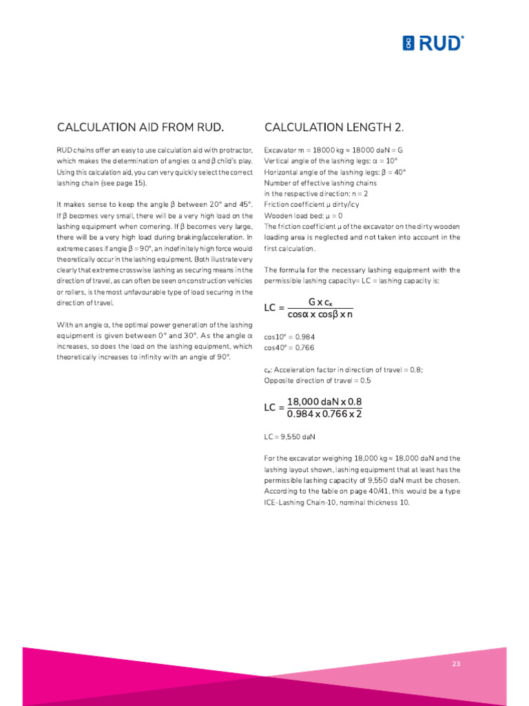 Excavator Lashing Calculation | PDF