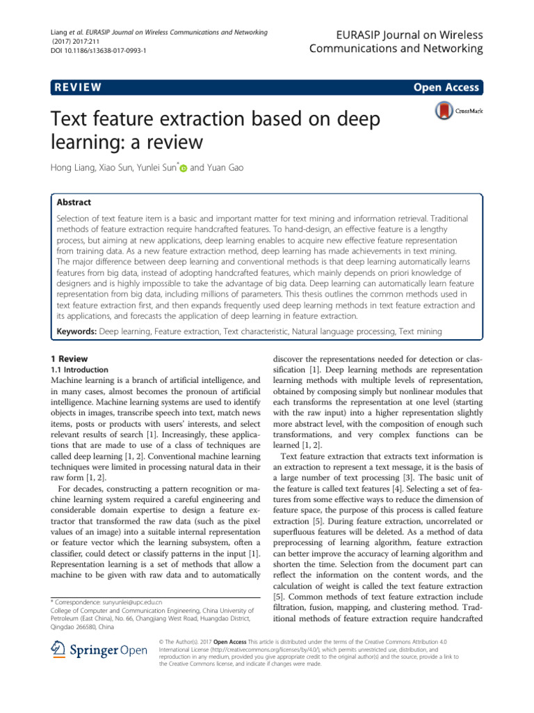 Text Feature Extraction Based On Deep Learning A Review (PRINTED) | PDF ...