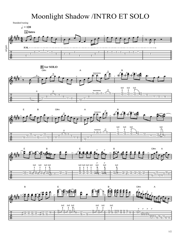 Moonlight Shadow Intro Et Solos | PDF