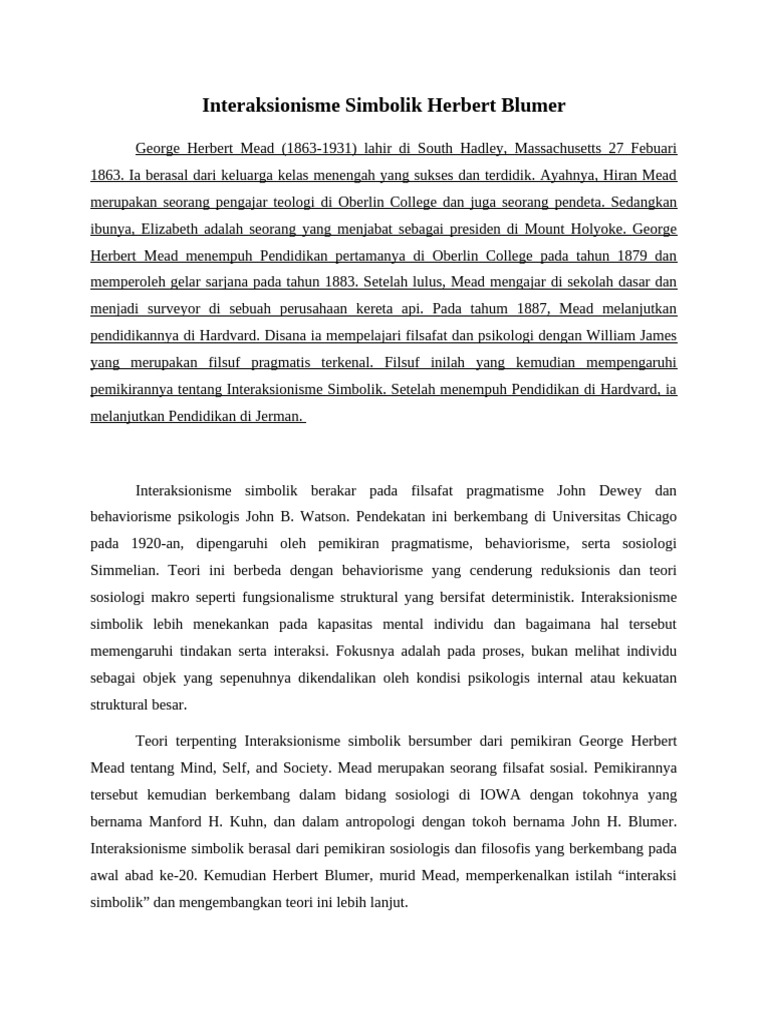 Interaksionisme Simbolik Herbert Blumer | PDF