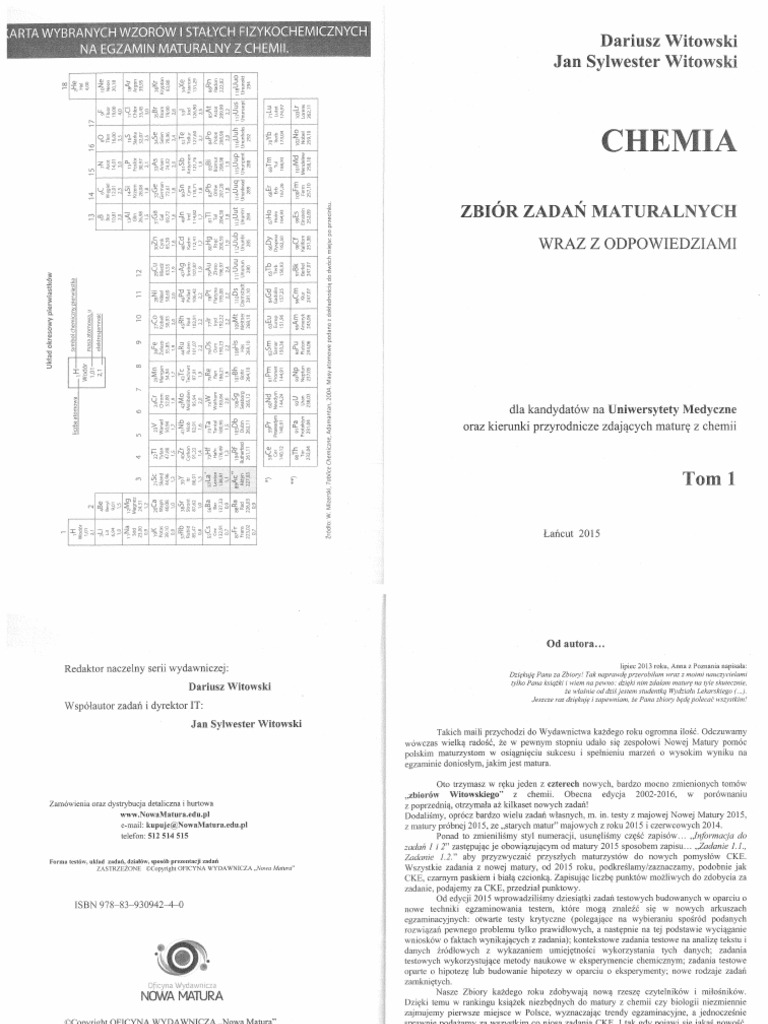 Chemia Zbior Zadan Wraz Z Odpowiedziami Tom 1 | PDF