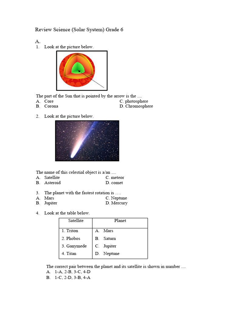 Review Science Solar System Grade 6 | PDF | Planets | Solar System