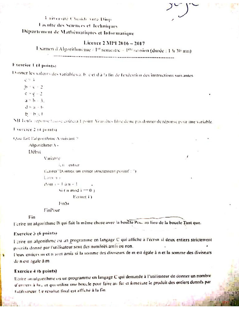 examen l1 informatique | PDF