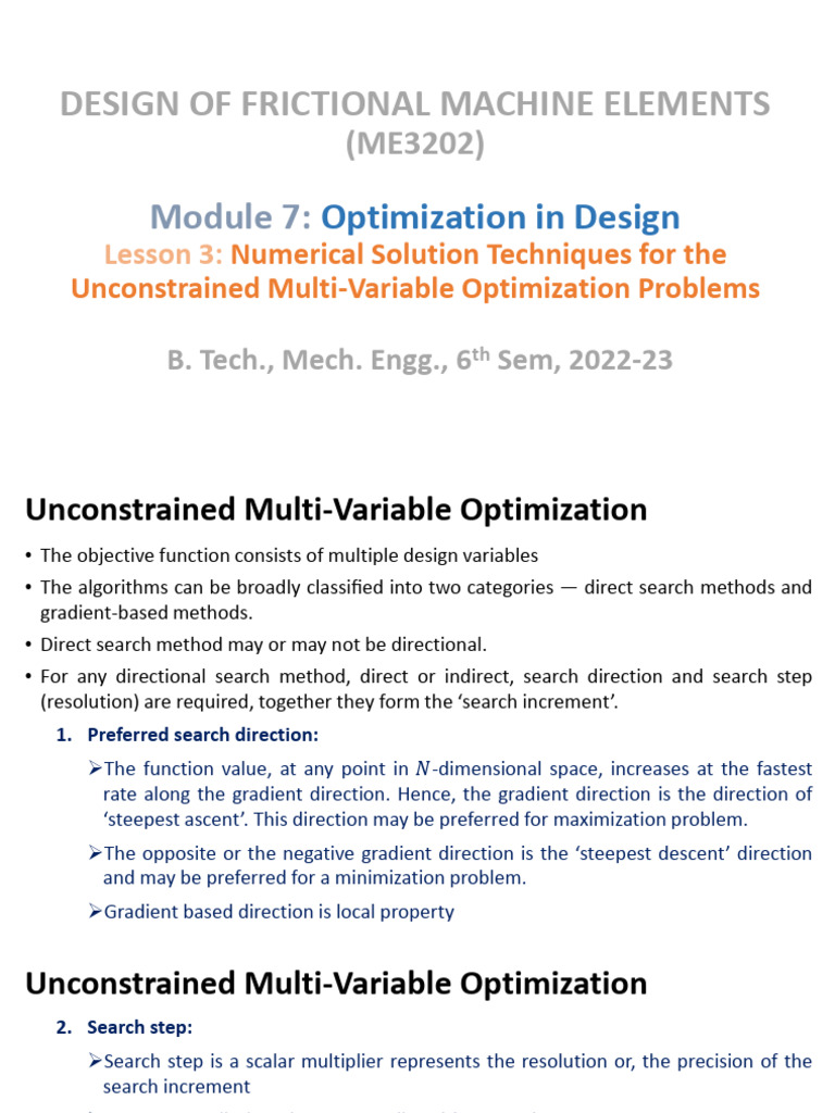 Optimization Lesson 3 - Numerical Solutions of Unconstrained Multi-Variable Optimization | PDF ...