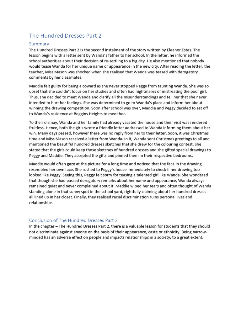 Lessons from The Hundred Dresses Part 2 | PDF