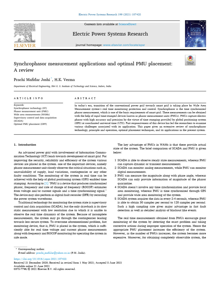 Synchrophasor Measurement and PMU Review | PDF | Electrical Engineering ...