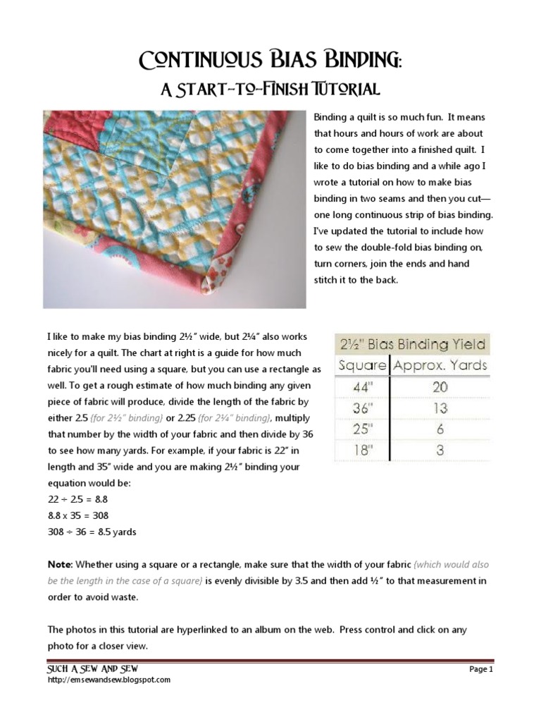 Continuous Bias Binding Tutorial | PDF | Seam (Sewing) | Quilt