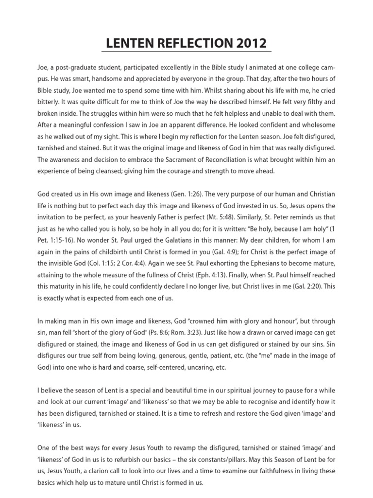 Lenten Reflection: Restoring God's Image | PDF | The Gospel | Eucharist