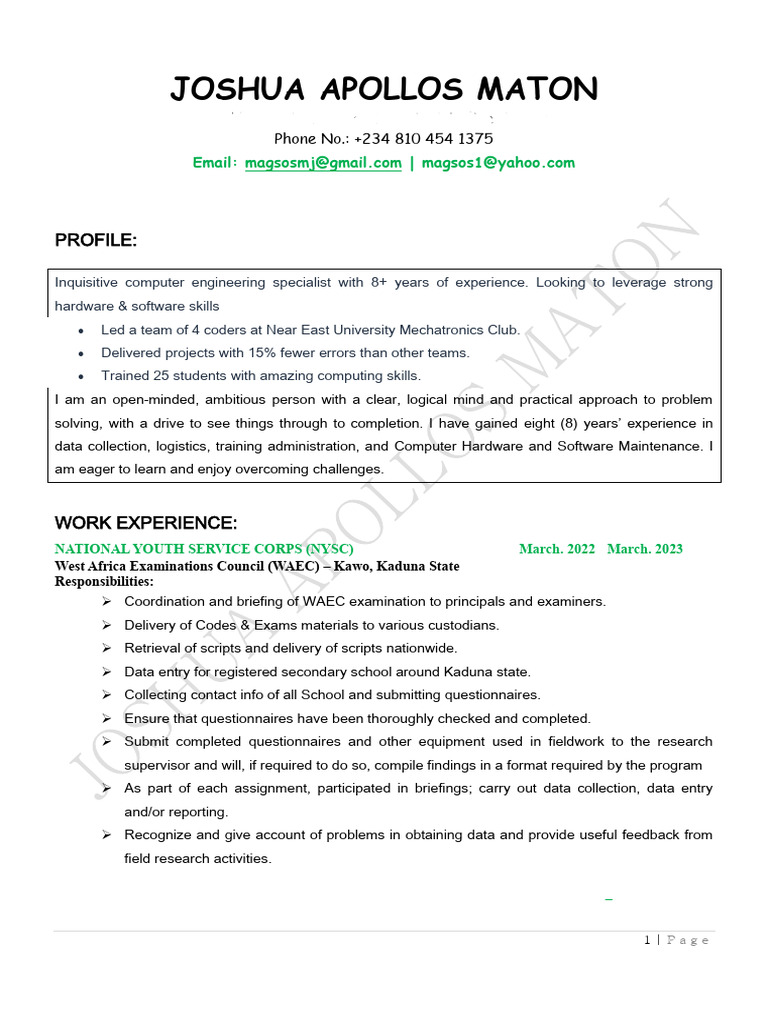 Joshua Apollos Maton CV | PDF | Data | Computing