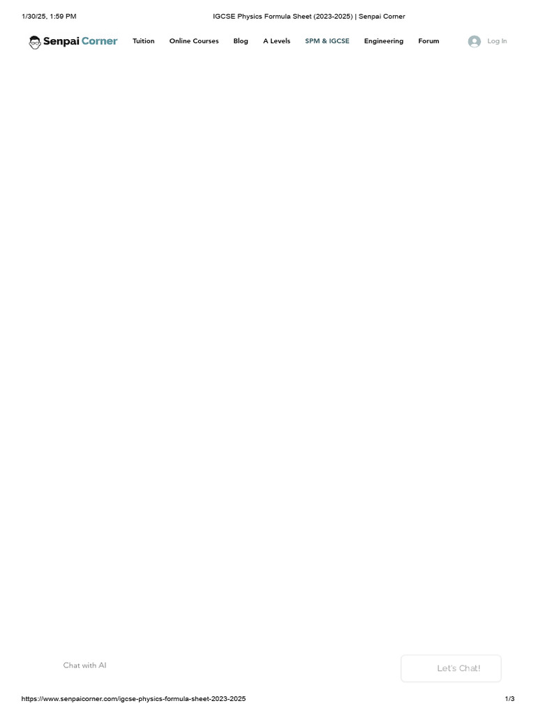 IGCSE Physics Formula Sheet (2023-2025) - Senpai Corner | PDF