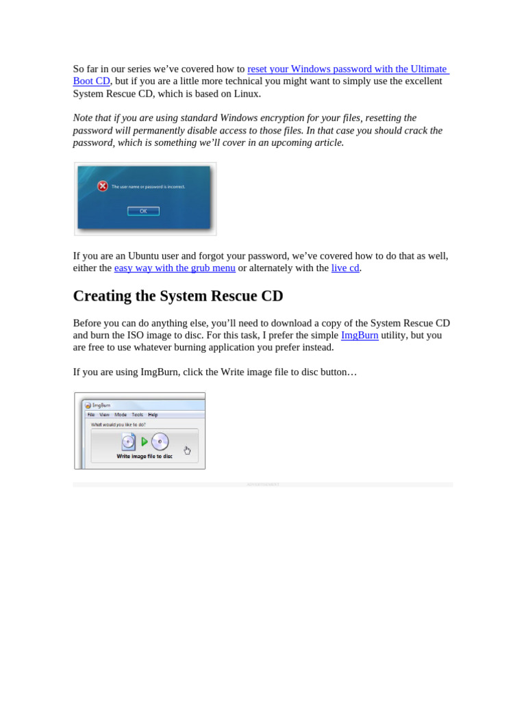 Reset Windows Password with System Rescue CD | PDF | Password | Microsoft Windows