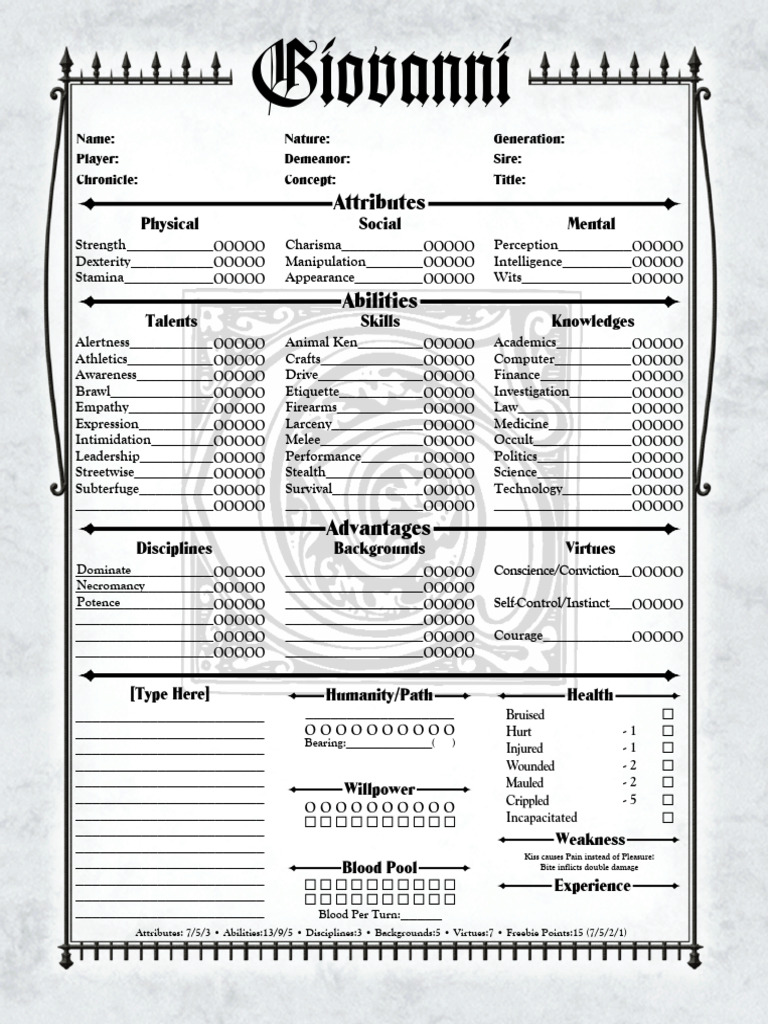 V20-Deluxe-Giovanni-Character-Sheet | PDF