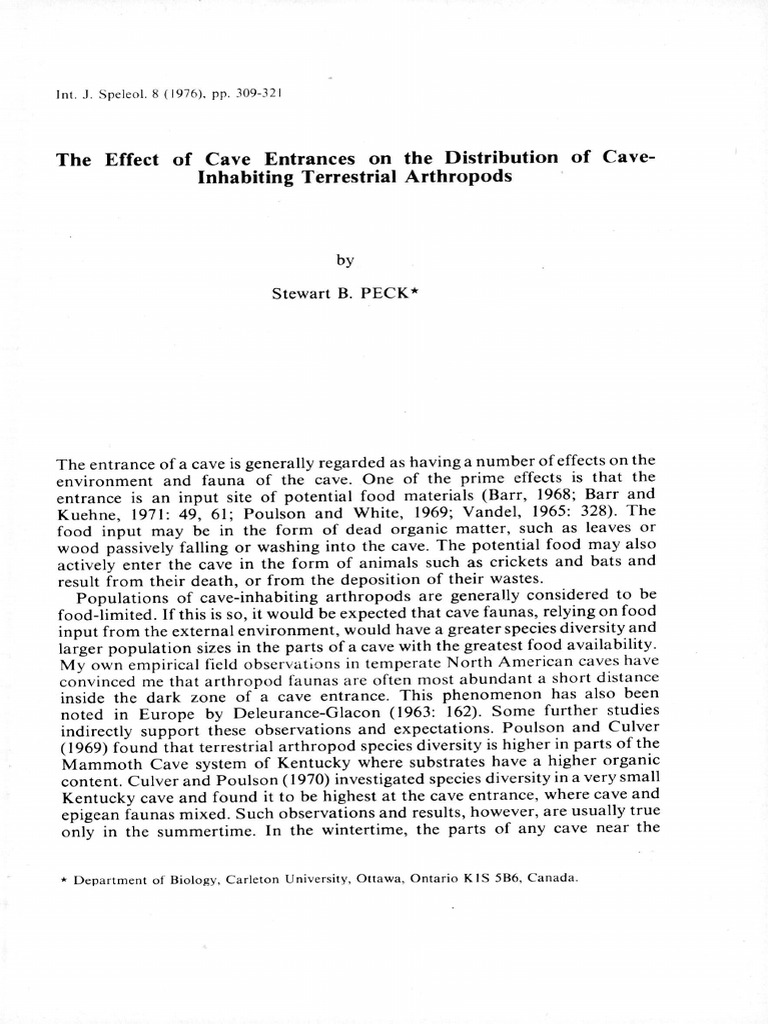 Effect of Cave Entrances On Arthropod Distribution | PDF | Cave