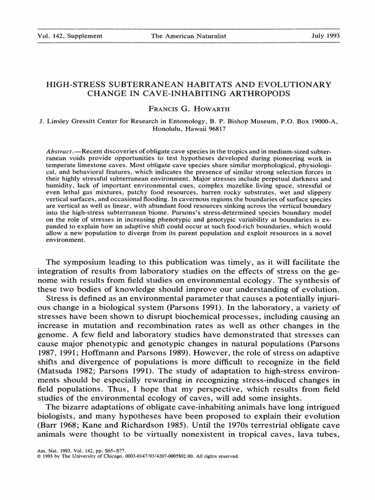 Cave Arthropods: Evolution in Stressful Habitats | PDF | Cave | Evolution