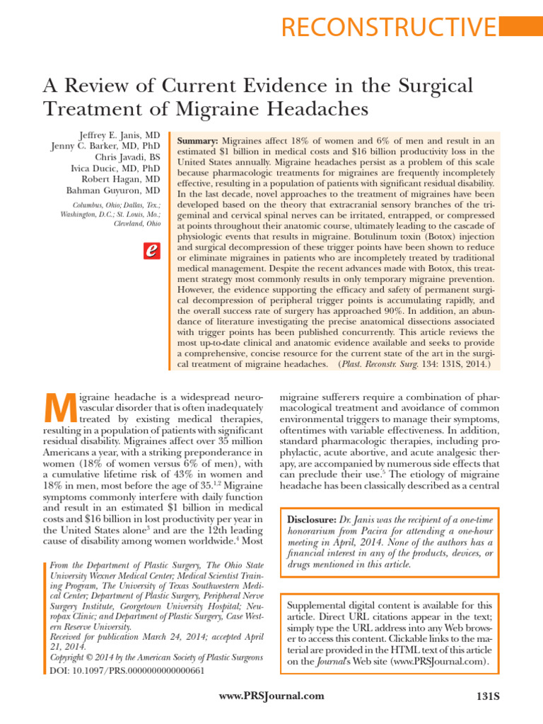 A Review of Current Evidence in The Surgical Treatment of Migraine ...