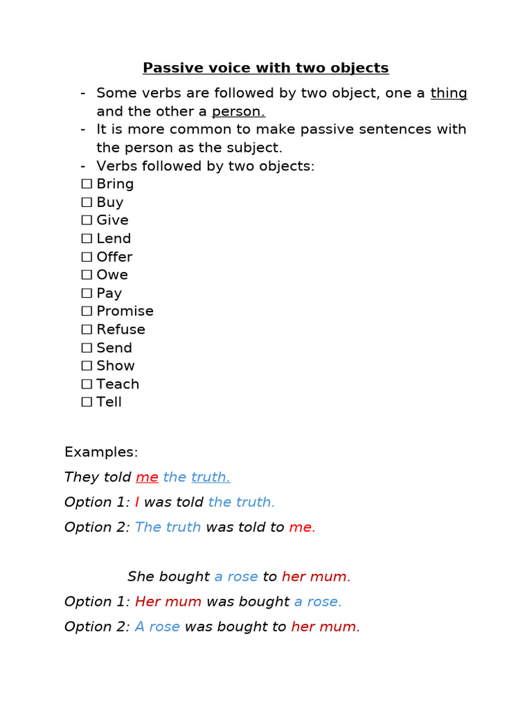 Passive Voice With Two Objects | PDF