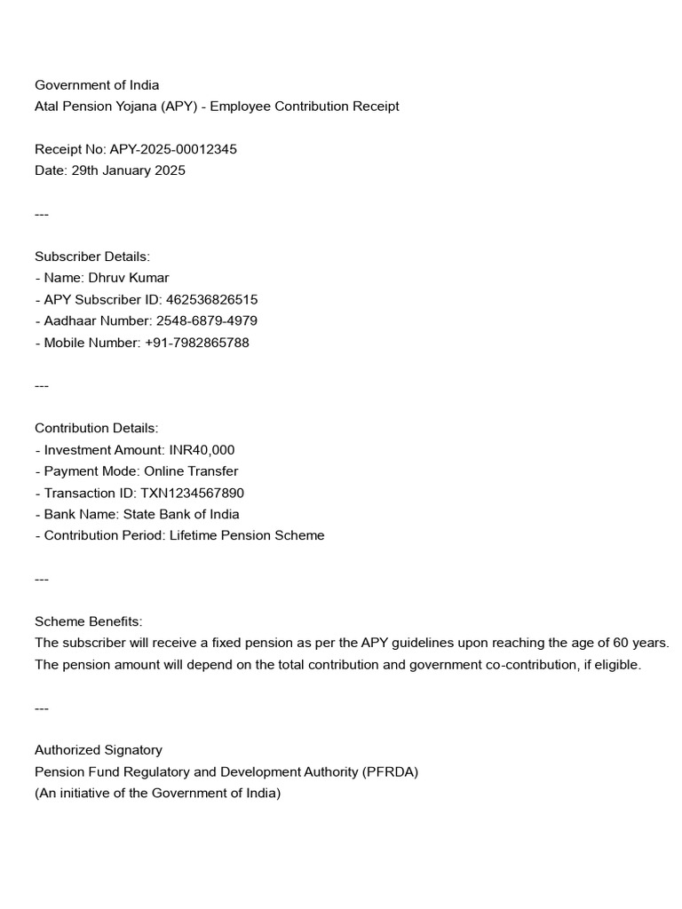APY Receipt Dhruv Kumar-1 | PDF