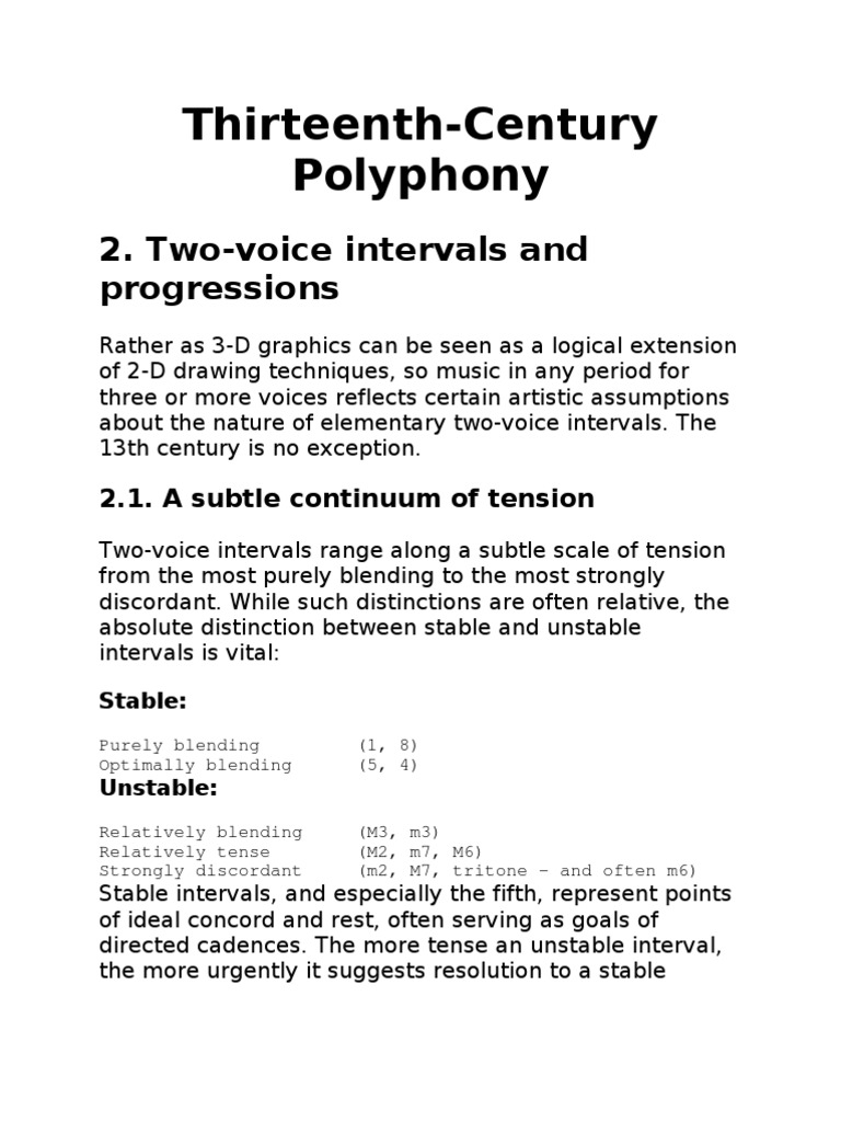 Thirteenth-Century Polyphony: 2. Two-Voice Intervals and Progressions ...