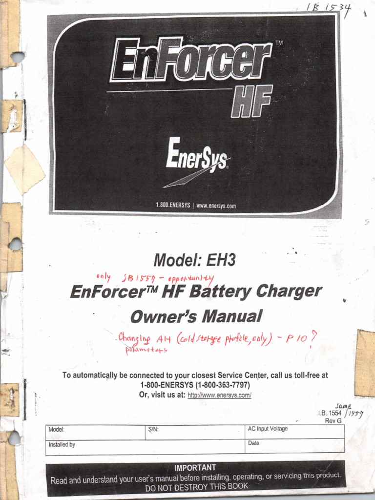 Enersys EnForcer HF - EH3 Owners Manual | PDF