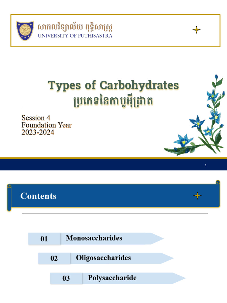 Types and Functions of Carbohydrates | PDF | Polysaccharide | Carbohydrates
