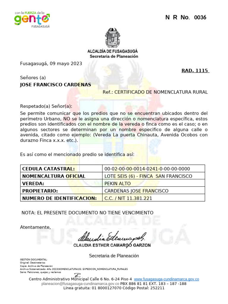 Boletin de Nomenclatura Fusa - Rural | PDF