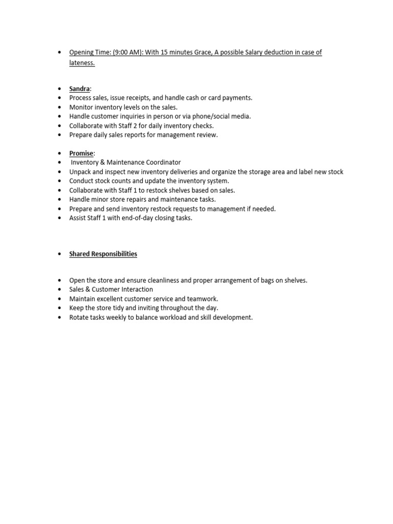Staff Responsibilities | PDF