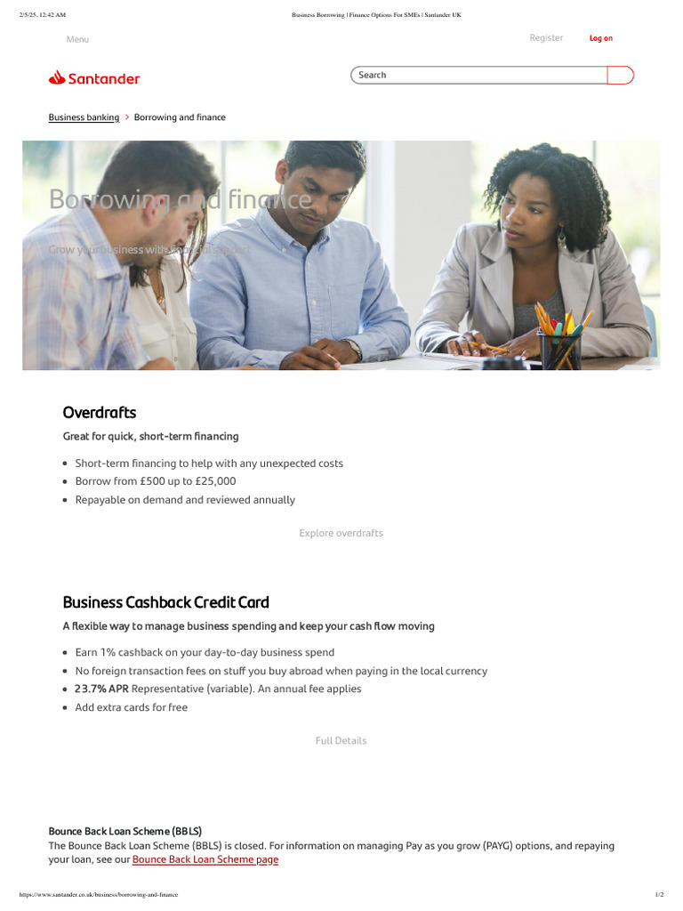 Business Borrowing Options at Santander | PDF | Loans | Credit Card