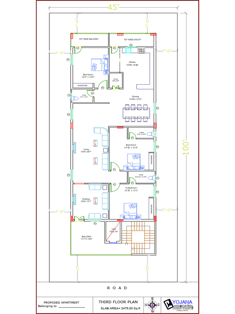 Radhe Sham (W-45' X 100') - Third Floor Plan | PDF | Home | Interior Design